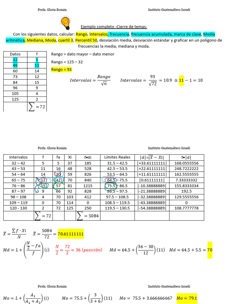Clase Estadística 4to. CCLL 30-09-2021 - Ejemplo Completo | PDF | Mediana | Muestreo (Estadísticas)