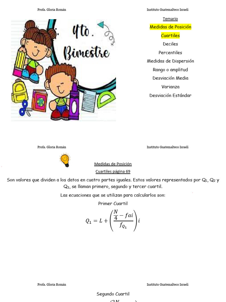 Clase Estadística 4to. CCLL 31-08-2021 - Temario y Cuartiles | PDF | Cuantil | Métodos y ...