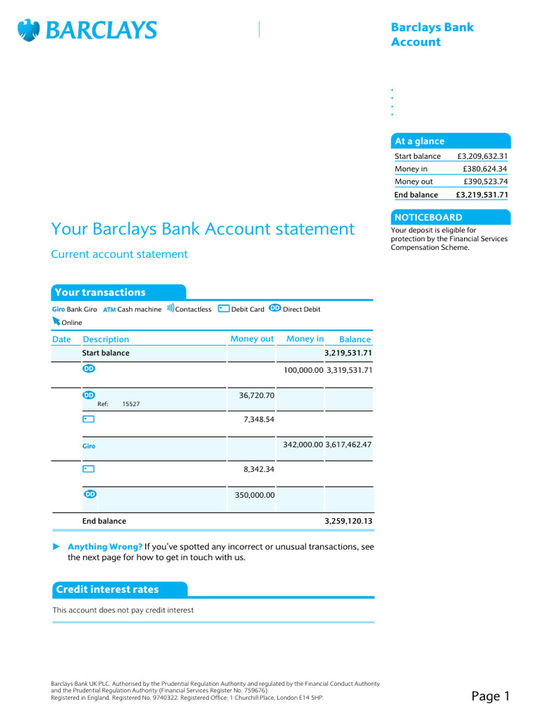 Your Barclays Bank Account Statement | PDF