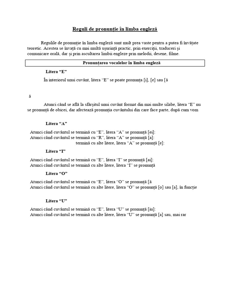 Reguli de Pronunție În Limba Engleză | PDF