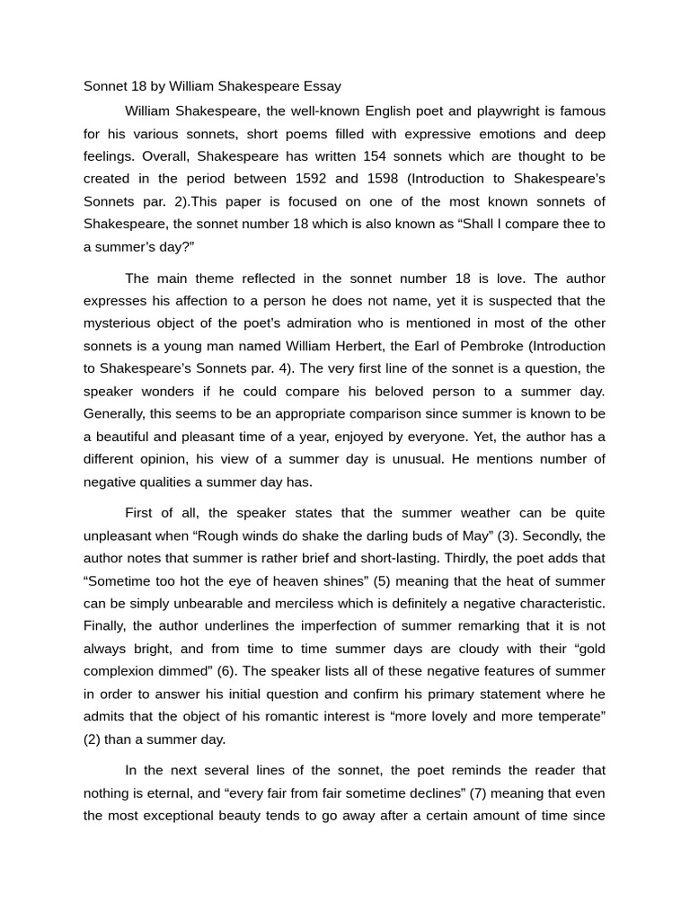 TOPIC 3 Sonnet 18 Essay | PDF | Shakespeare's Sonnets | Classics