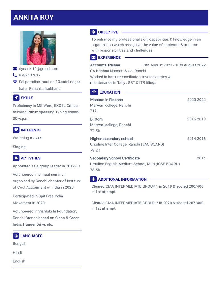 Ankita Roy Resume | PDF