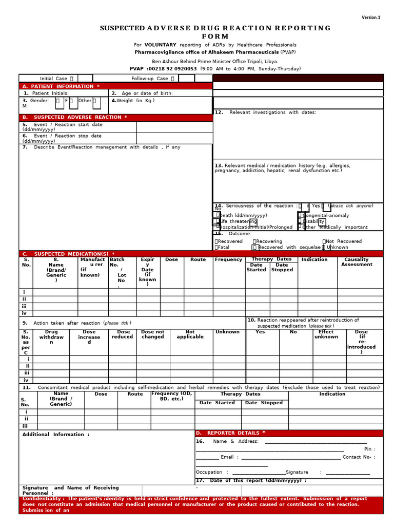 ADR Reporting Form 1.4 Version Red | PDF