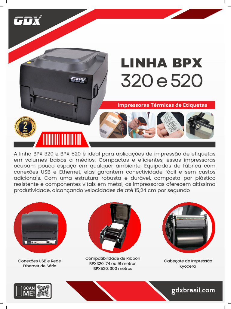 Folheto Impressoras GDX BPX320 e BPX520 2024 | PDF