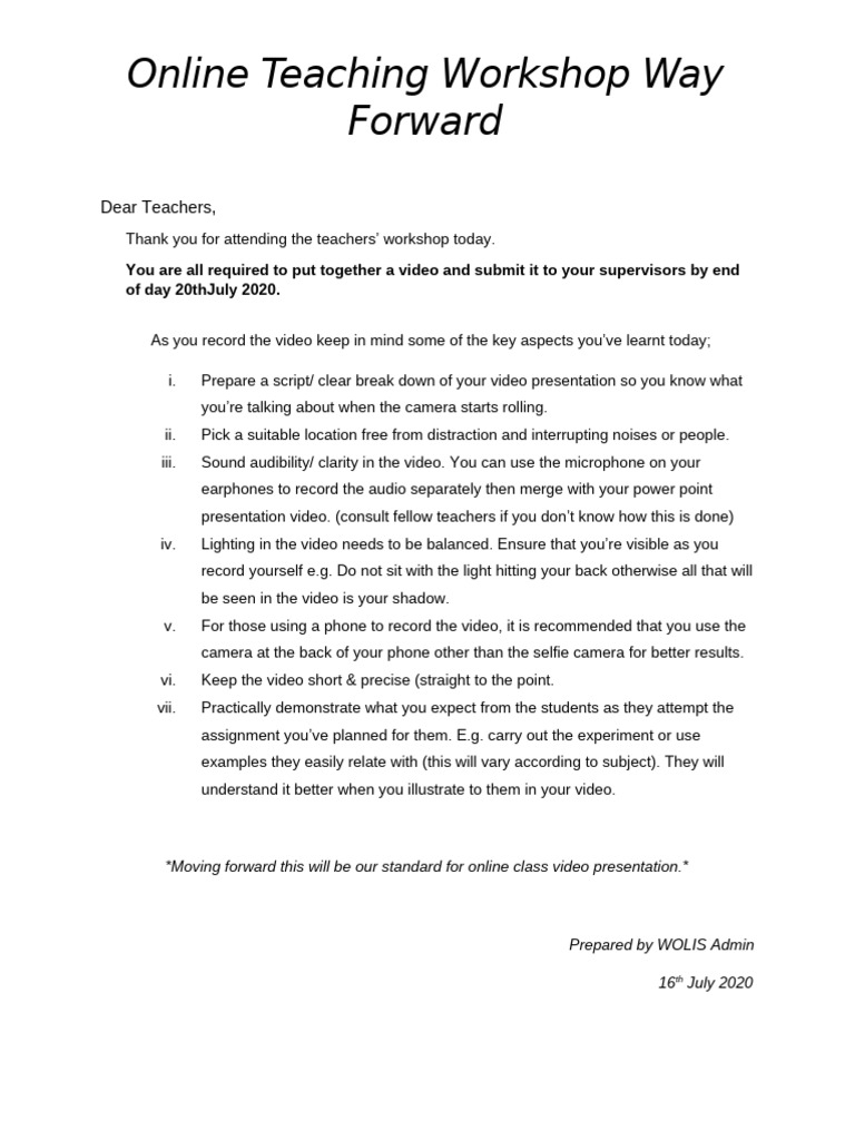 Online Teaching Workshop Way Forward | PDF