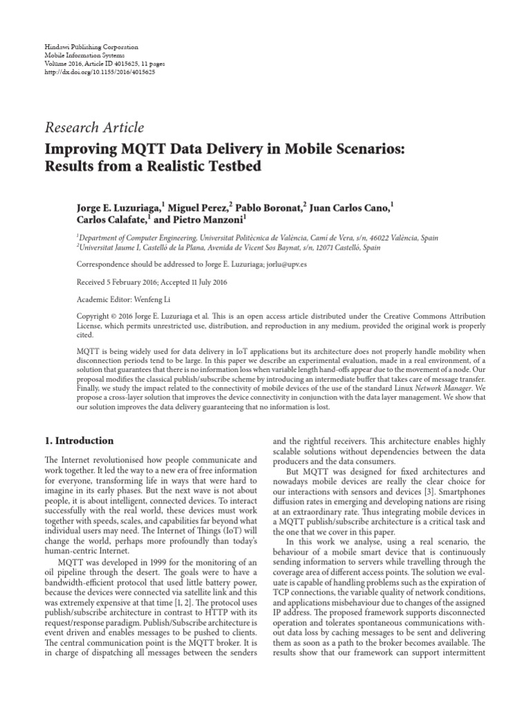 Improving MQTT Data Delivery in Mobile Scenarios R | PDF