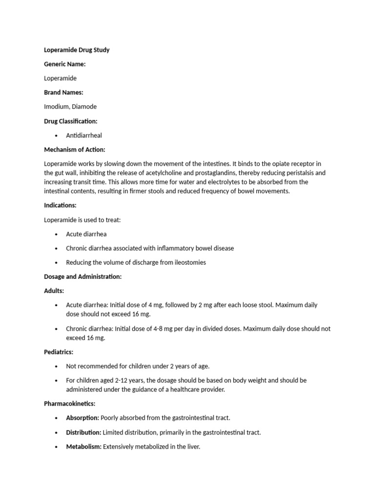 Loperamide Drug Study | PDF | Diarrhea | Diseases And Disorders
