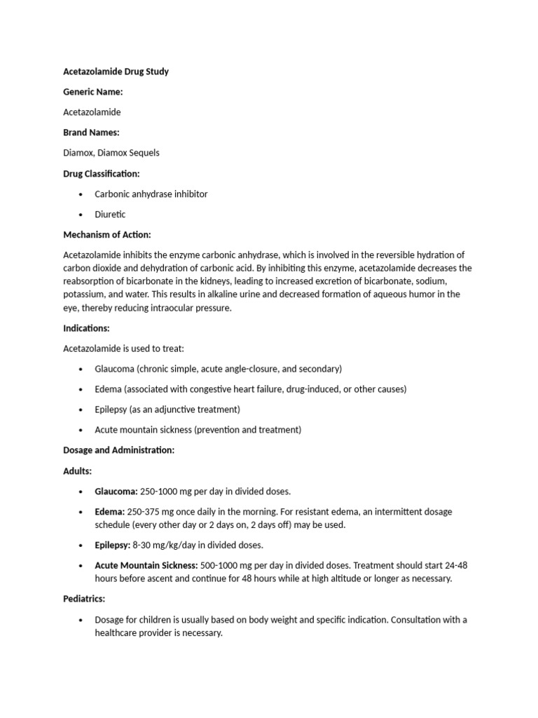 Acetazolamide Drug Study | PDF | Drugs | Clinical Medicine