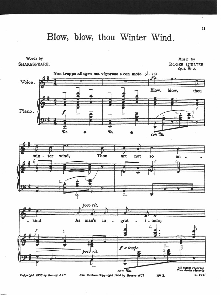 Blow, Blow, Thou Winter Wind (Op.6 Nâ°3) - Shakespeare (William ...
