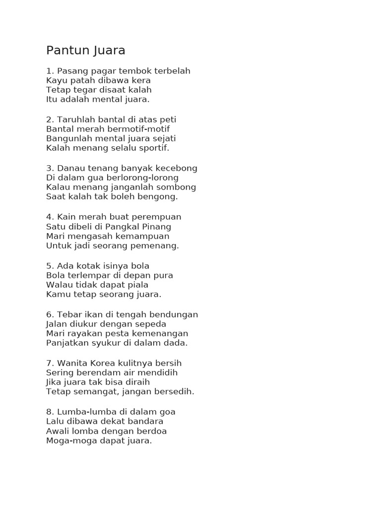 Pantun Semangat Menjadi Juara | PDF | Griya & Taman
