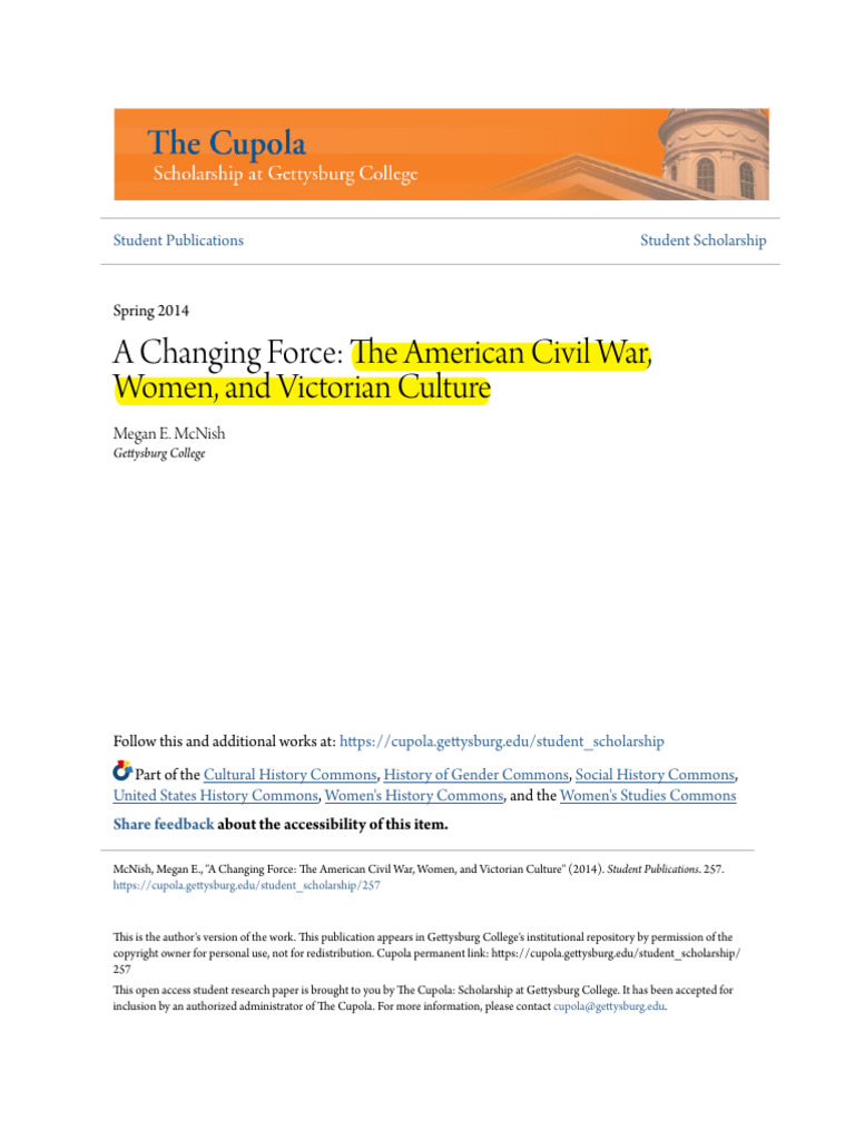 A Changing Force - The American Civil War Women and Victorian Cu | PDF ...