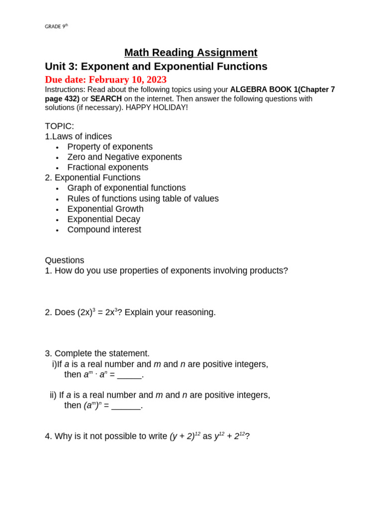 Reading Assignment | PDF