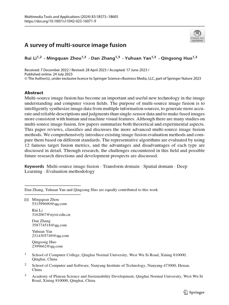 A Survey of Multi-Source Image Fusion: Rui Li Mingquan Zhou Dan Zhang ...