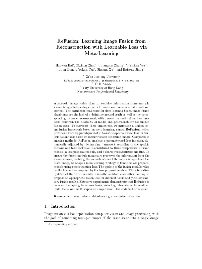 Refusion: Learning Image Fusion From Reconstruction With Learnable Loss ...