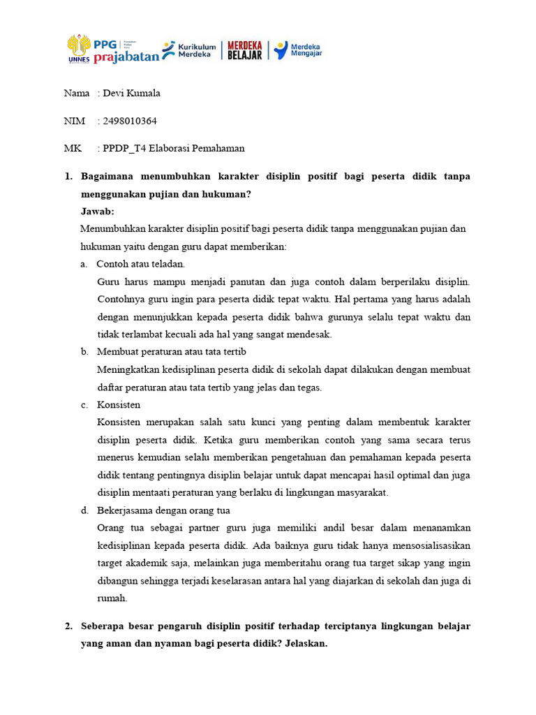 T4 Elaborasi Pemahaman PPDP - Devi Kumala | PDF