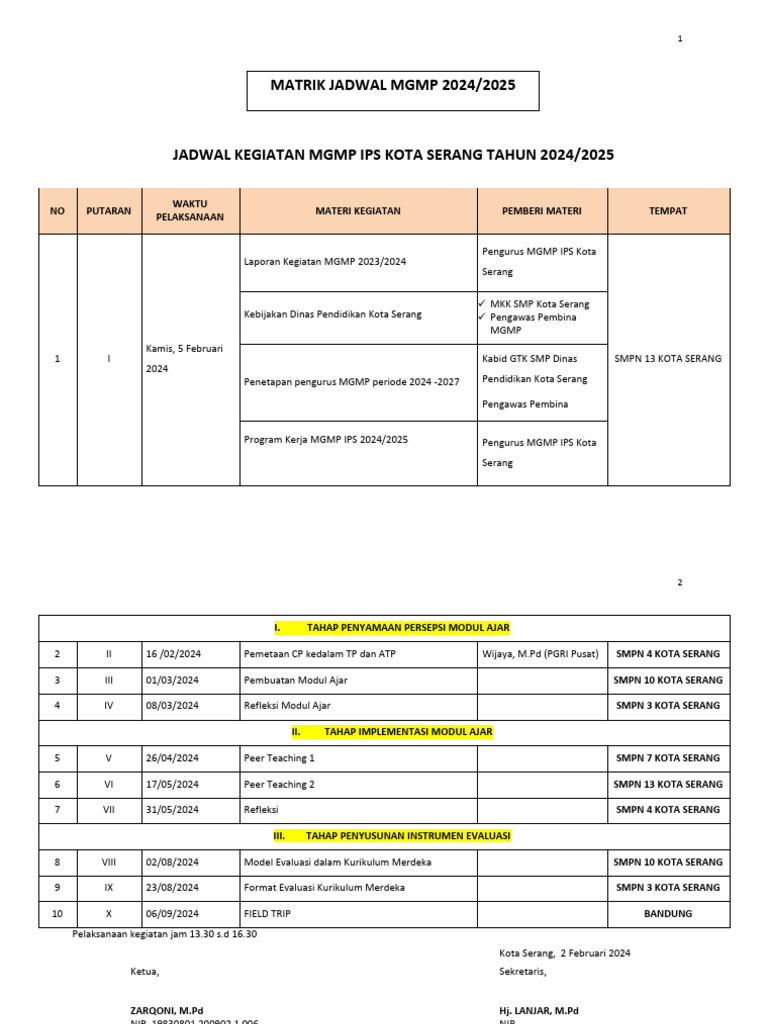 Jadwal MGMP Ips 2023-2024 | PDF