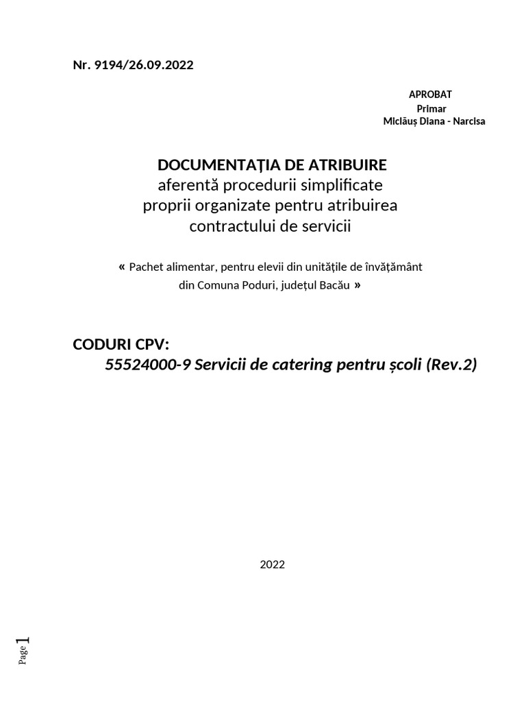 Documentatia de Atribuire Servicii Catering | PDF