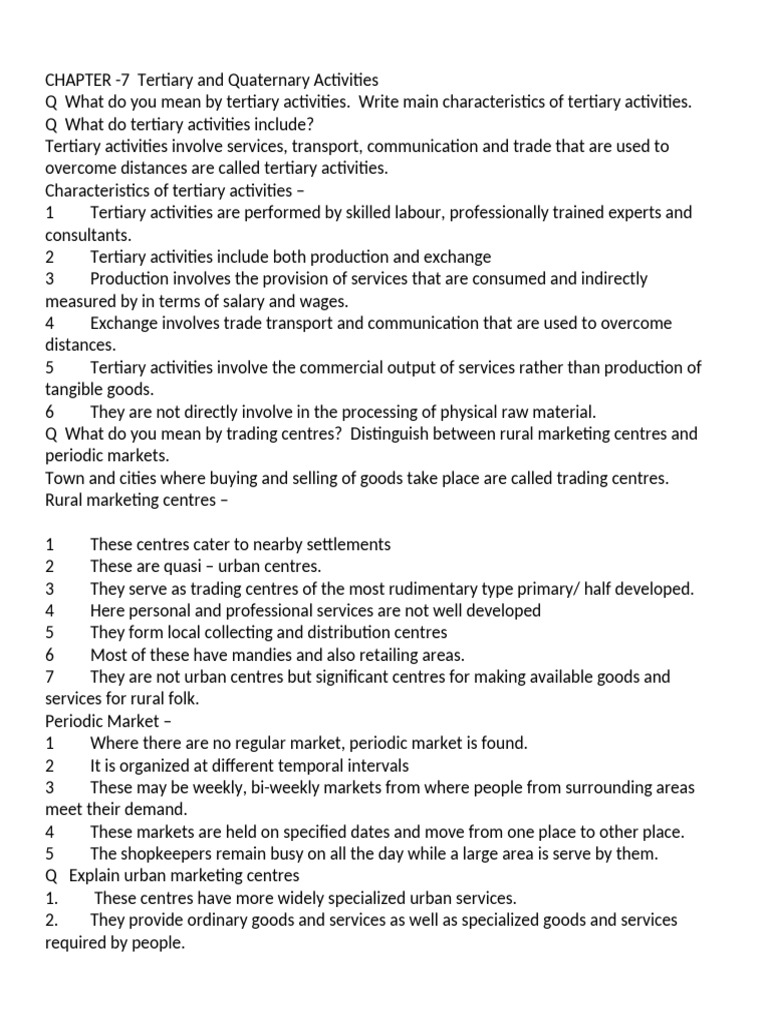 CHAPTER 7 Tertiary Activity | PDF | Outsourcing | Tourism