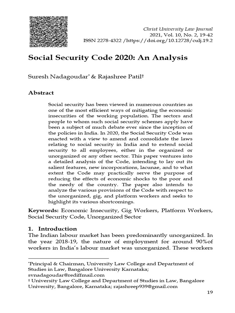 Analysis Social Security Code 2020 | PDF