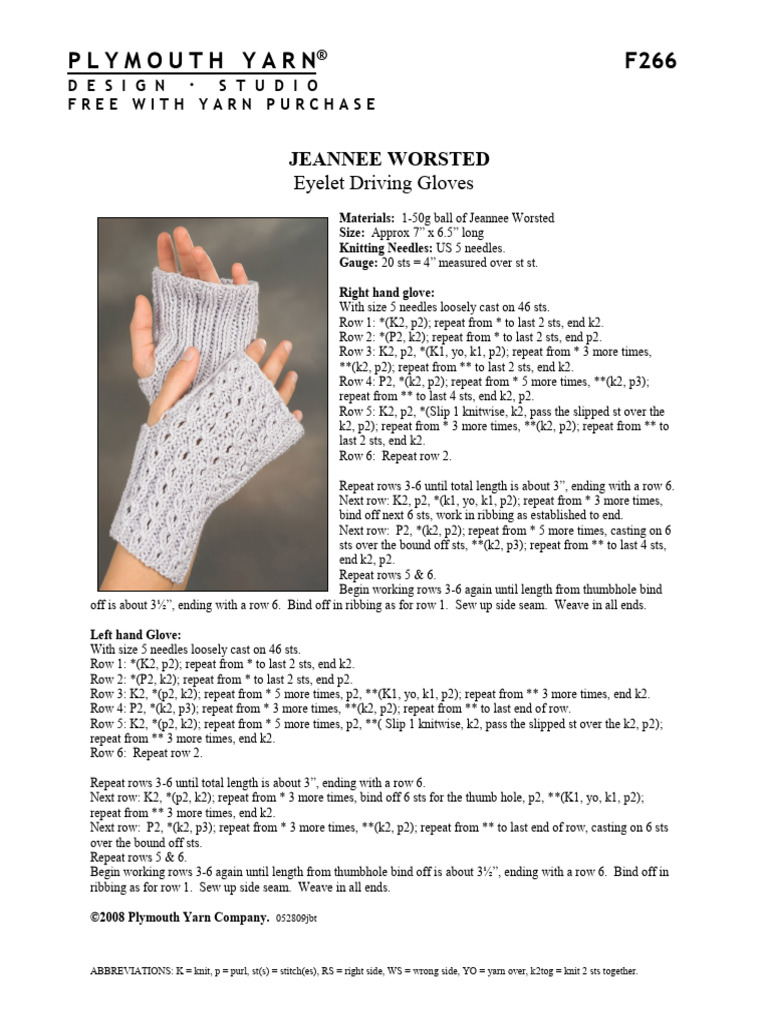 Jeannee Worsted Driving Gloves F266 - 0 | PDF