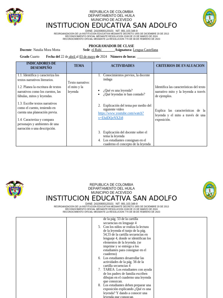 Español Grado Cuarto | PDF