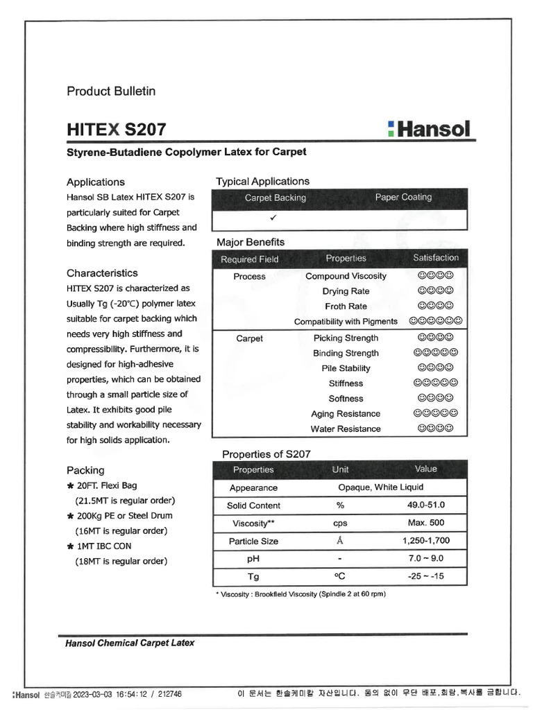 Hansol Chemical SB Latex TDS - S-207 | PDF