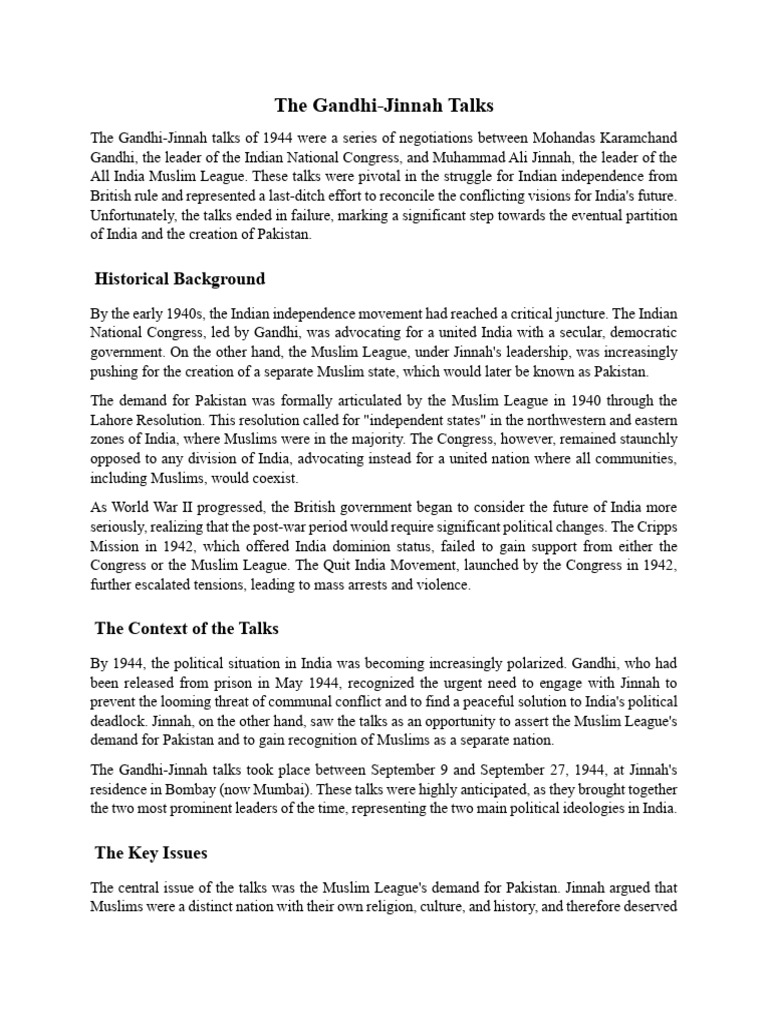 The Gandhi-Jinnah Talks | PDF