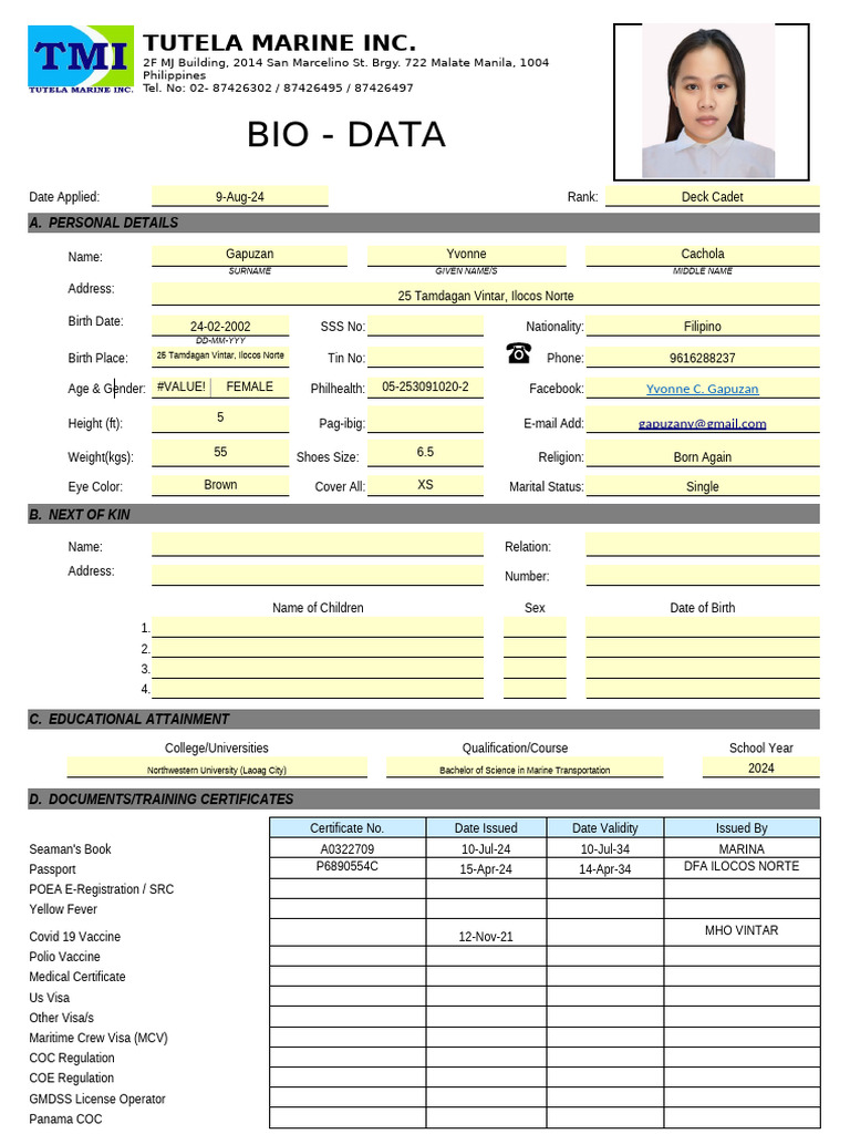 Biodata Blank Form - Deck | PDF