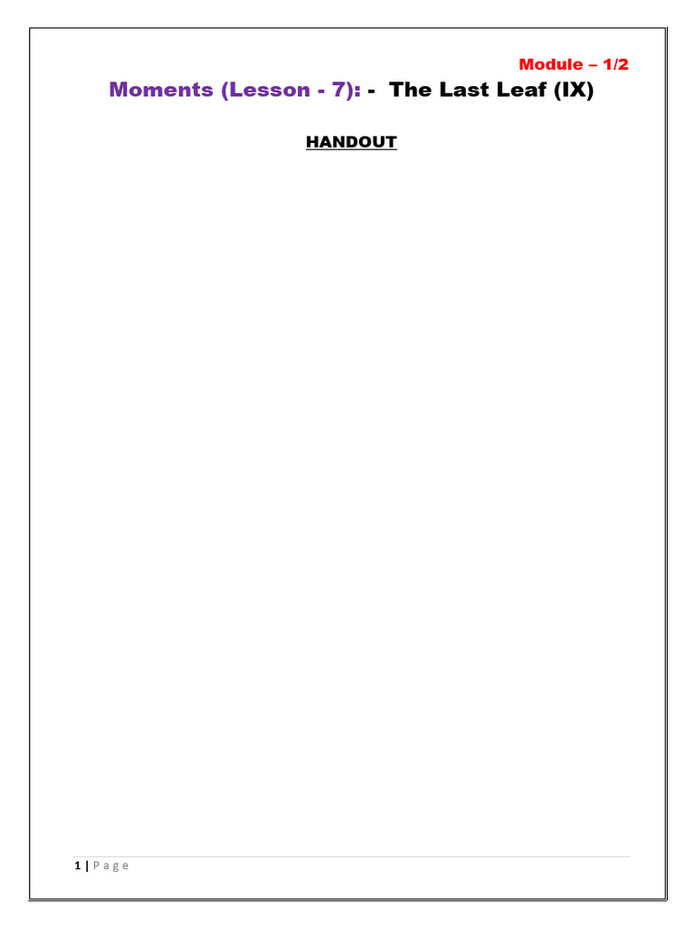Class IX English The Last Leaf Handout Module 1 - 2 | PDF