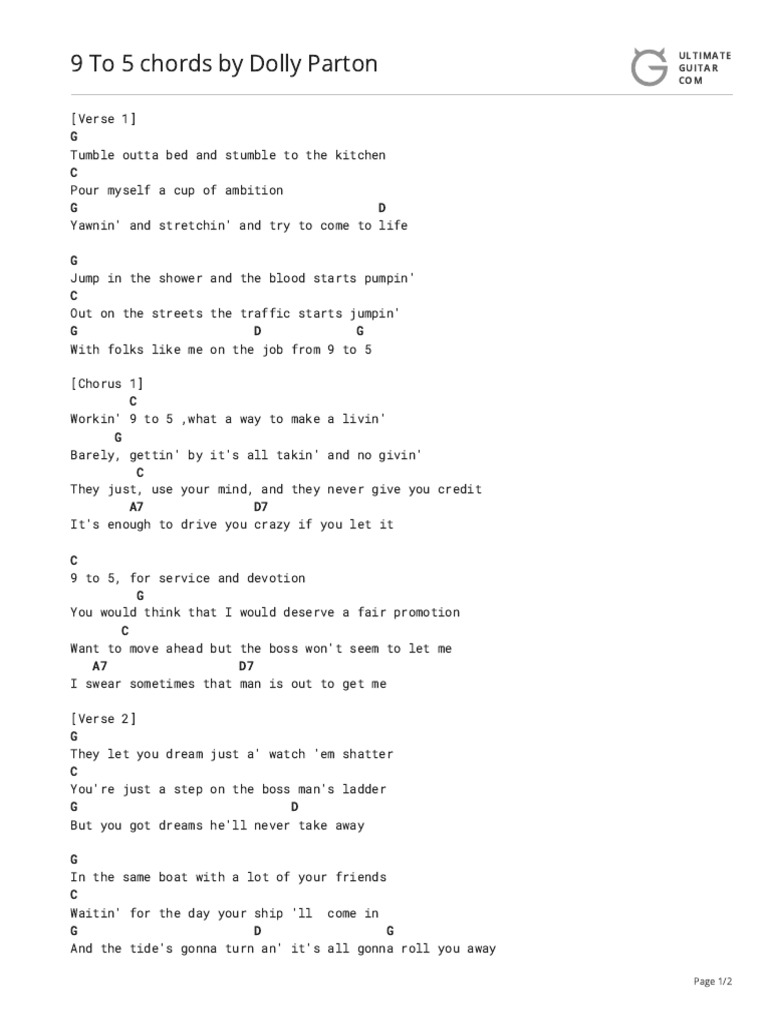 9 To 5 Chords by Dolly Parton | PDF