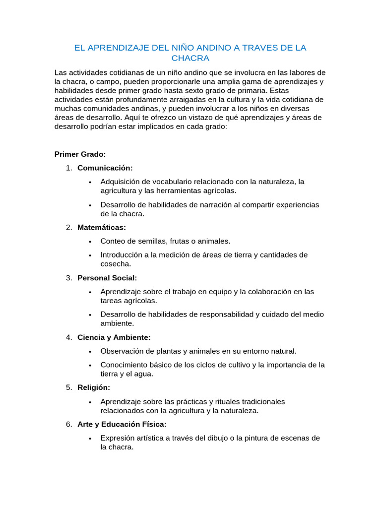 Aprendizaje Integral en la Chacra Andina | PDF | Agricultura | Tecnología