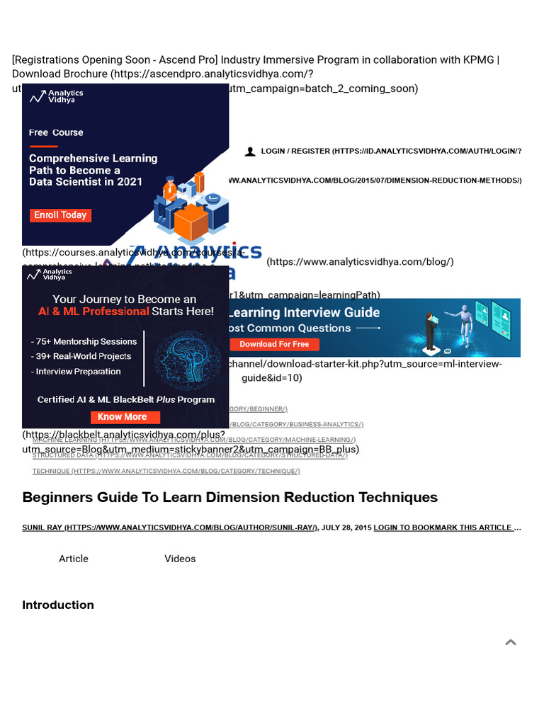Dimension Reduction - Dimensionality Reduction Techniques | PDF