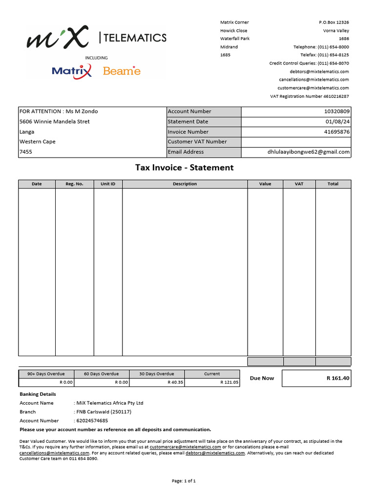 MiX Telematics Account Statement Notice | PDF | Government Finances ...