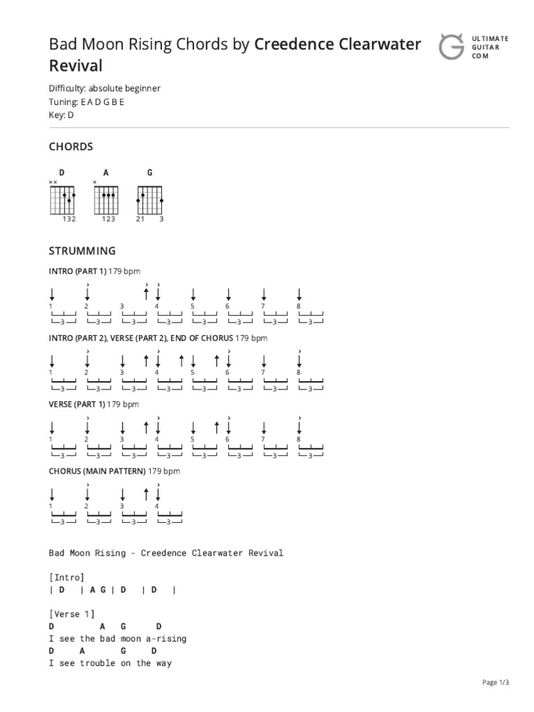 Bad Moon Rising Chords by Creedence Clearwater Revivaltabs at Ultimate ...
