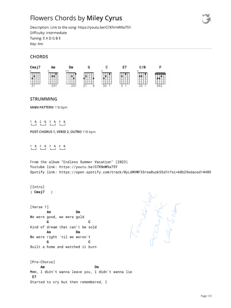Flowers by Miley Cyrus Chords | PDF