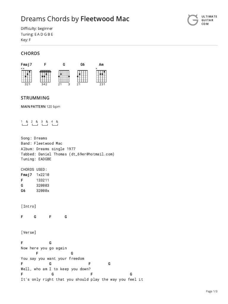 Dreams Chords by Fleetwood Mactabs at Ultimate Guitar Archive | PDF
