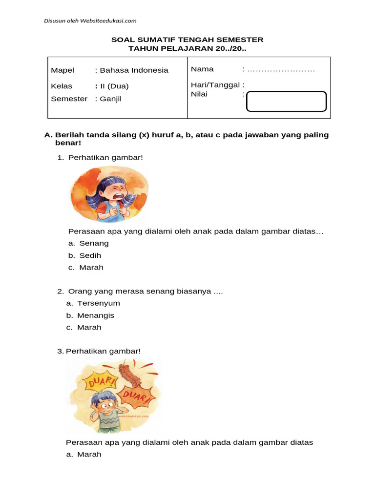 Soal STS Bahasa Indonesia Kelas 2 Semester Ganjil | PDF