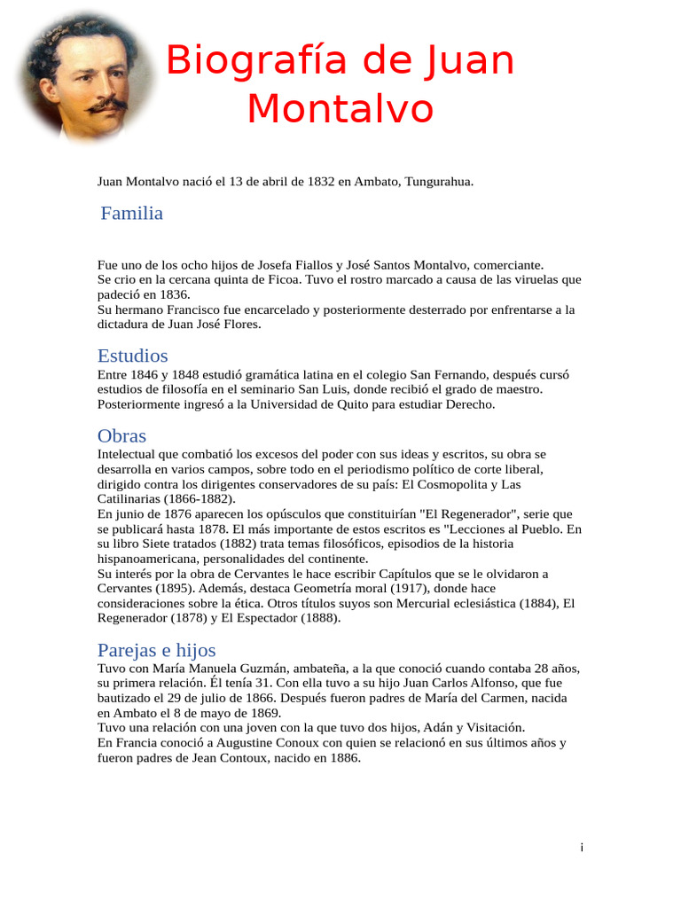 Biografia de Juan Montalvo - Cornejo y Realpe | PDF