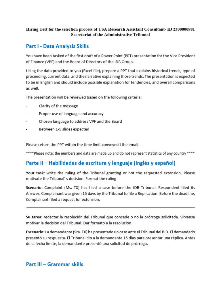 Writing Test For Research Assistant Consultant - IDBAT | PDF