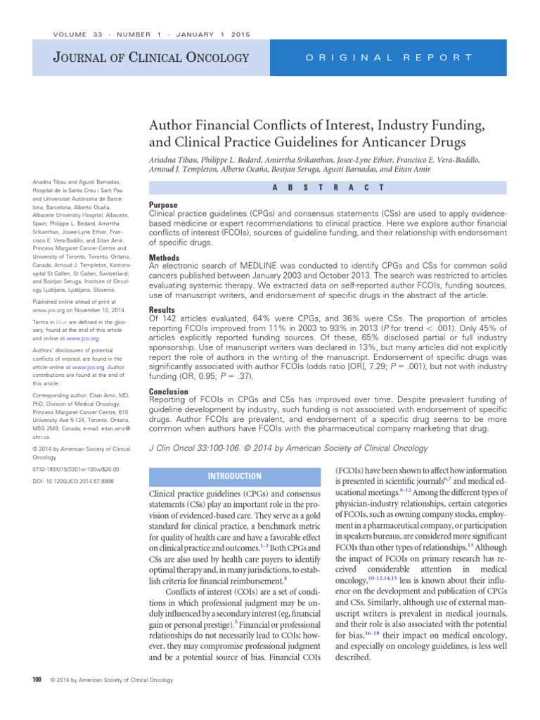 Author Financial Conflicts of Interest, Industry Funding, and Clinical ...