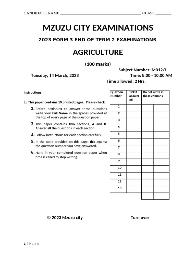 AGRIC FORM 3 TERM 2, MODERATED | PDF