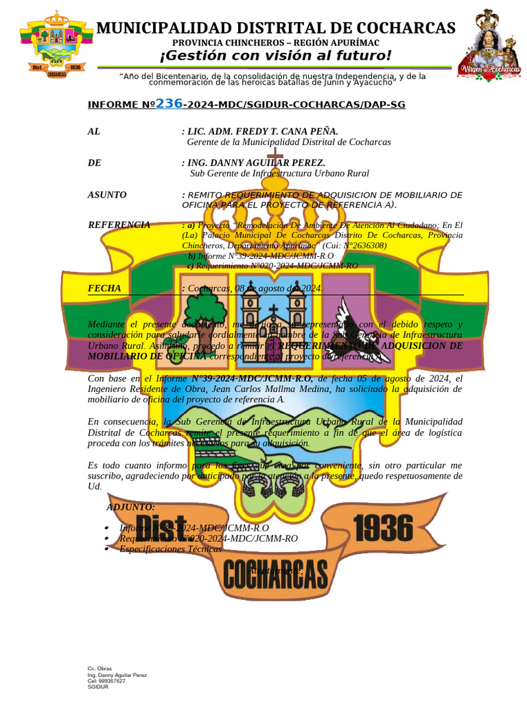 INFORME - N°236 Requerimiento de Adquisicion de Mobiliario de Oficina | PDF