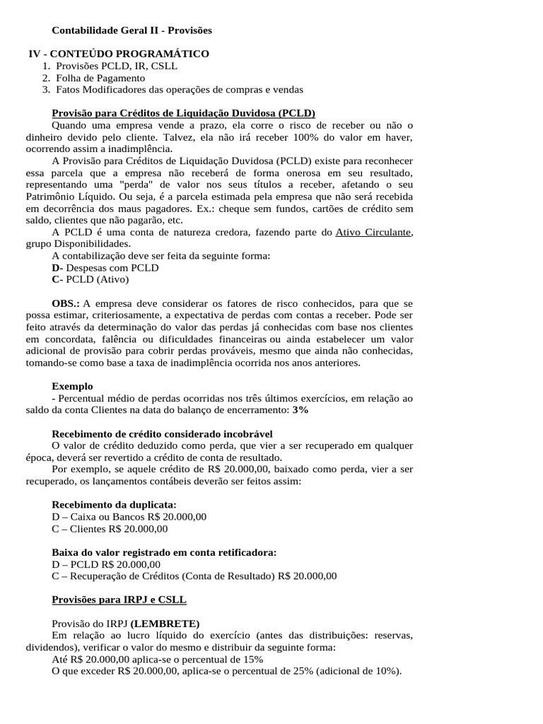 Aula 1 - Contabilidade Geral II - Alunos | PDF