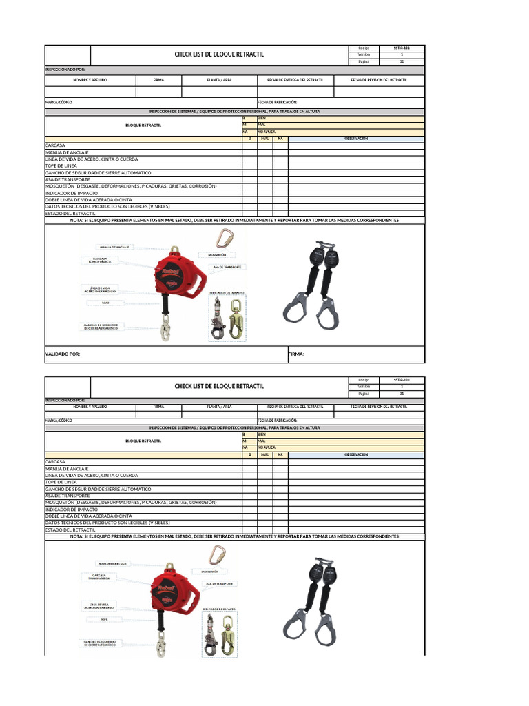 SST-R-101 Check List Bloque Retractil Actual | PDF
