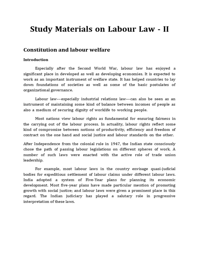 Study Materials On LABOUR LAW - II | PDF