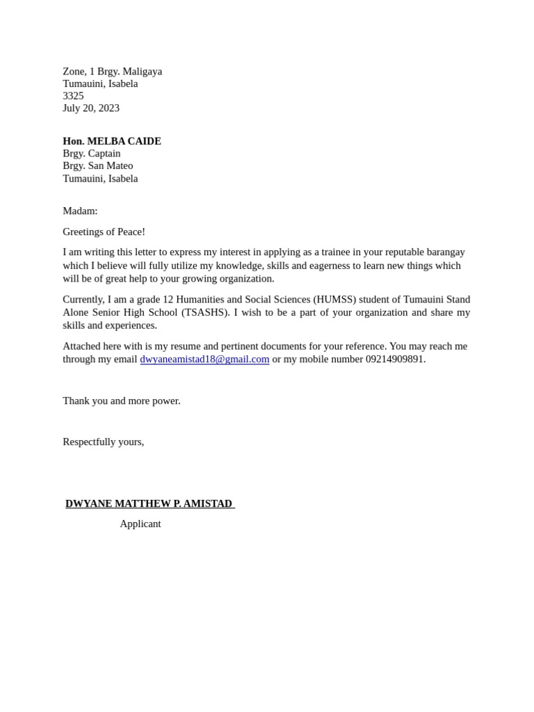 Application Letter | PDF