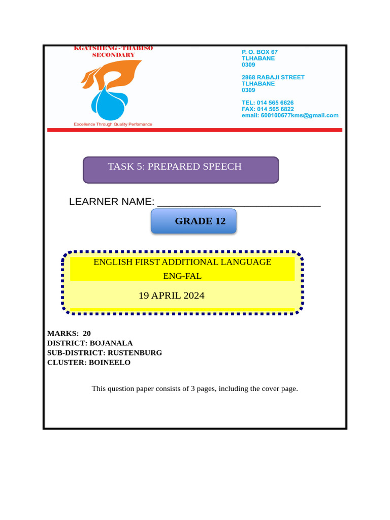 Grade 12 Prepared Speech Guidelines | PDF | Learning | Cognition