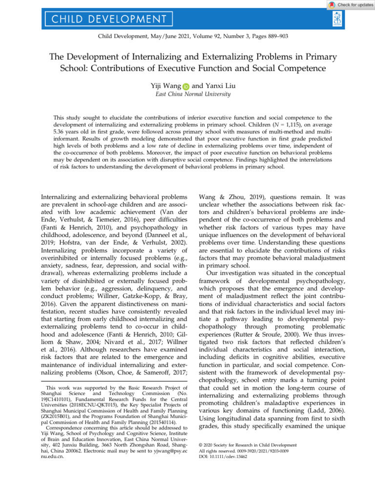 Wang Et Al 2020 - The Development of Internalizing and Externalizing ...