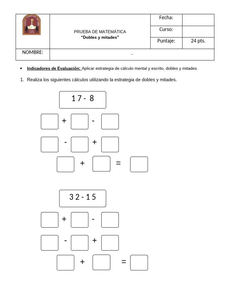 Evaluación de Dobles y Mitades en Matemáticas | PDF
