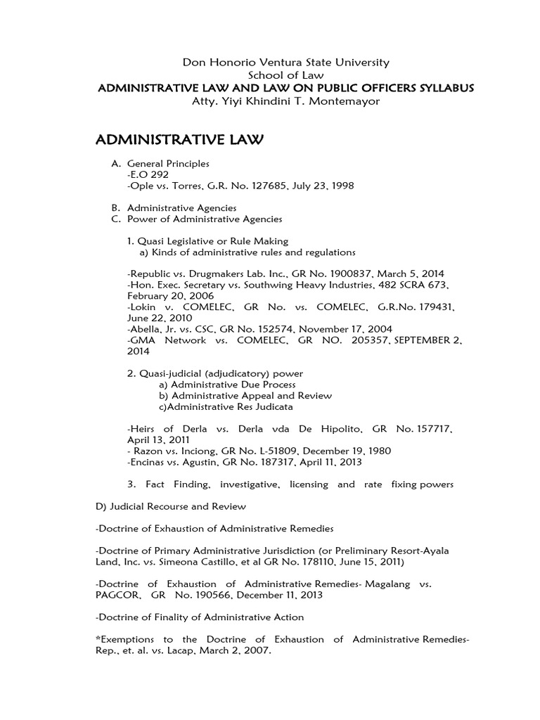 Admin Law Syllabus | PDF